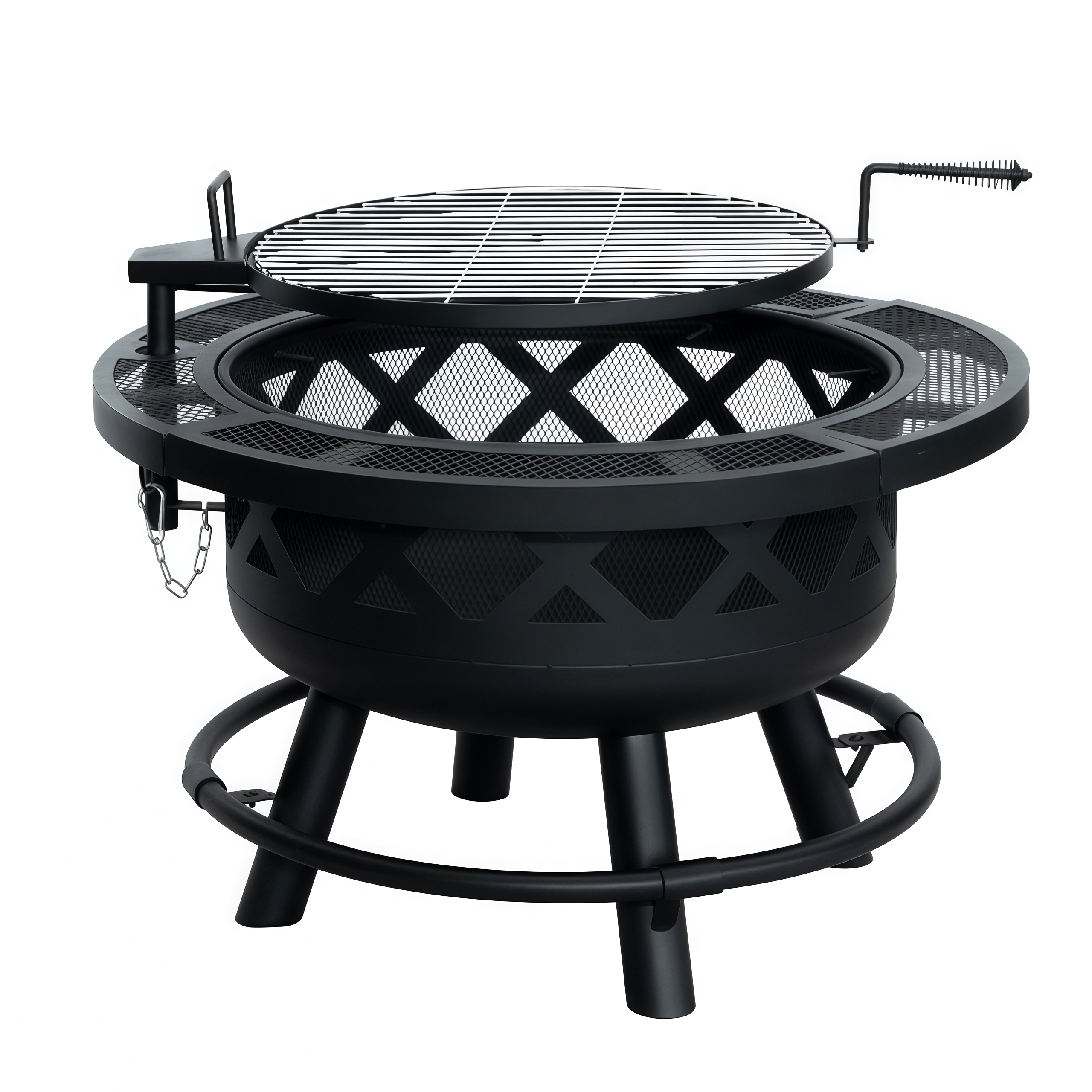 Heavy-Duty Grate Adjustable Fire Pit Table with Diamond Cutout & Table ...